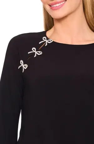 CECE DUPRAZ Pearly Bow Knit Top - Rich Black