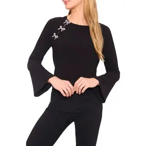 CECE DUPRAZ Pearly Bow Knit Top - Rich Black