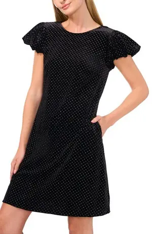CECE DUPRAZ Velvet Bubble Sleeve Dress