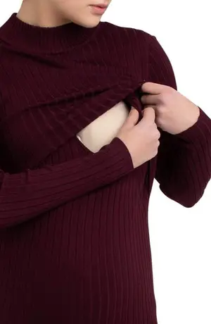 RIPE MATERNITY Nella Long Sleeve Ribbed Midi Dress - Maroon