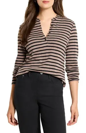 NIC+ZOE Stripe Long Sleeve Henley T-shirt