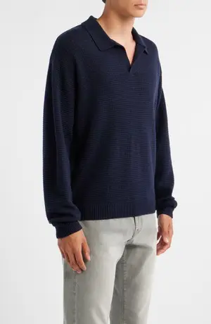 FRAME Textured Wool And Cashmere Sweater - Dark Navy