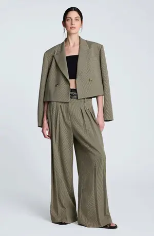 KENNETH COLE Houndstooth Pleated Wide Leg Trousers