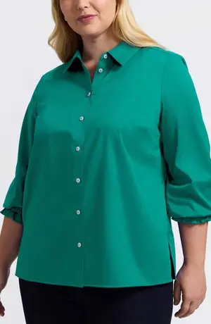 Foxcroft Avril Matte Sateen Button-up Shirt - Emerald