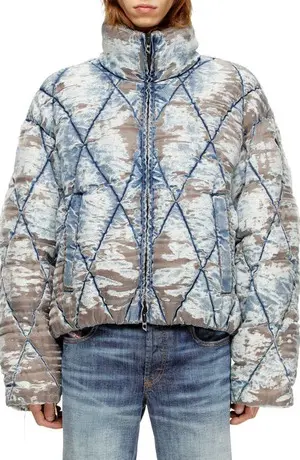 DIESEL® W-kons Distressed Denim Quilted Jacket