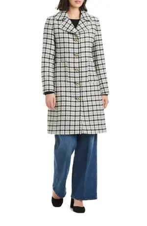 Kate Spade New York Single Breasted Notch Lapel Coat - Mini Houndstooth Check