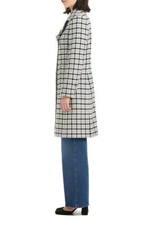 Kate Spade New York Single Breasted Notch Lapel Coat - Mini Houndstooth Check