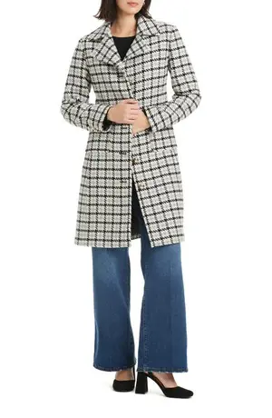 Kate Spade New York Single Breasted Notch Lapel Coat - Mini Houndstooth Check