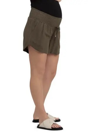 RIPE MATERNITY Shirred Linen Shorts - Olive