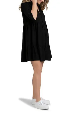 RIPE MATERNITY Adel Linen Blend Shirt Dress - Black