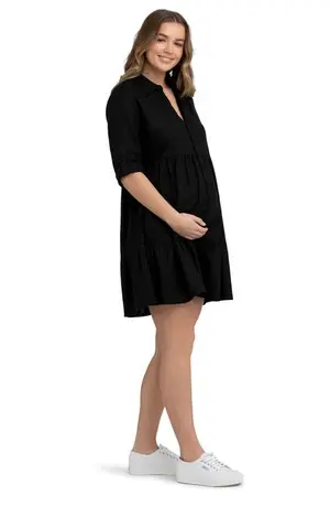 RIPE MATERNITY Adel Linen Blend Shirt Dress - Black