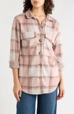 BEACHLUNCHLOUNGE Taelyn Oversized Plaid Shirt - Dried Suffron