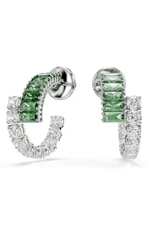 SWAROVSKI Matrix Hoop Earrings - Rhodium/green