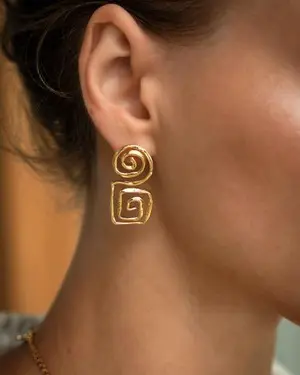 OTTOMAN HANDS Megara Geometric Spiral Stud Earrings - Brass