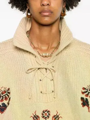Etro Embroidered Lace-up Sweater - Neutrals