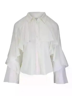 Veronica Beard Demaris Ruffled Bell-sleeve Shirt - Neutrals