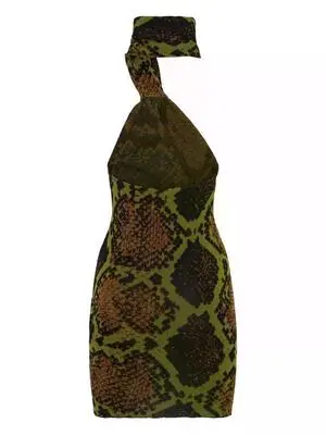 Attico Snake-print Halterneck Mini Dress - Green