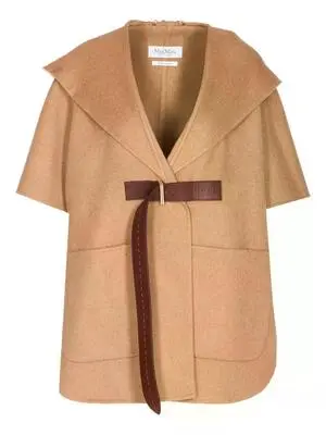 Max Mara Hooded Belted Camel Hair Cape - Neutrals