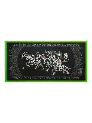 Shanghai Tang Equestrian Print Silk Scarf - Black
