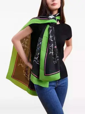 Shanghai Tang Equestrian Print Silk Scarf
