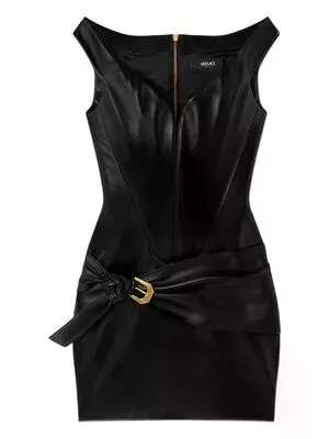 Versace Belted Leather Mini Dress