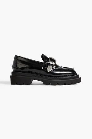 Sandro Buckled Glossed-leather Loafers