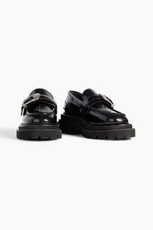 Sandro Buckled Glossed-leather Loafers