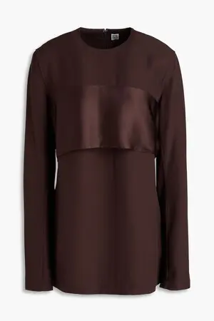 TOTEME Satin-paneled Crepe Top - Chocolate