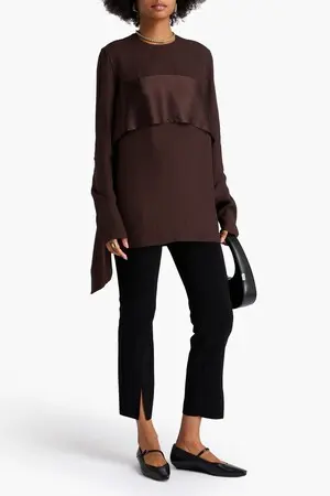 TOTEME Satin-paneled Crepe Top - Chocolate