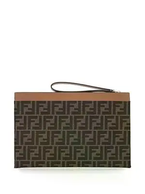 Fendi FF-Logo Pattern Clutch Brown