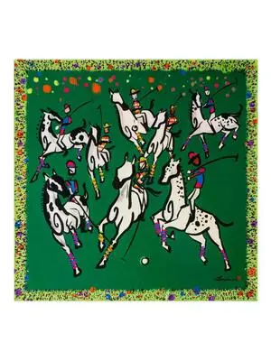 Shanghai Tang Equestrian Print Silk Scarf - Green