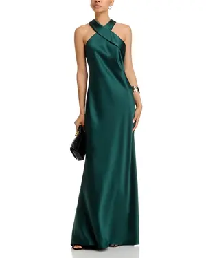 Aqua Sleeveless Satin Gown - Hunter