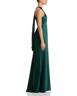 Aqua Sleeveless Satin Gown - Hunter