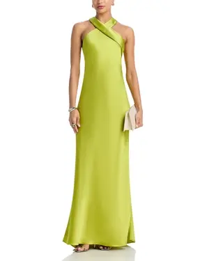 Aqua Sleeveless Satin Gown - Key Lime