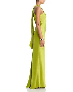 Aqua Sleeveless Satin Gown - Key Lime