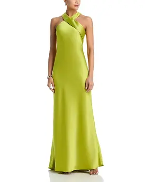 Aqua Sleeveless Satin Gown - Key Lime
