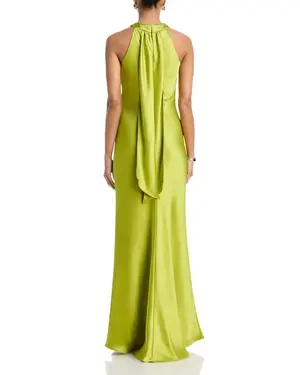 Aqua Sleeveless Satin Gown - Key Lime