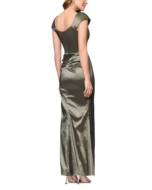 Aqua Asymmetric Cap Sleeve Gown