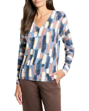 NIC+ZOE Brushstroke Waffle V-neck Sweater