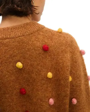 ALEMAIS Pom Pom Balloon Sleeve Sweater