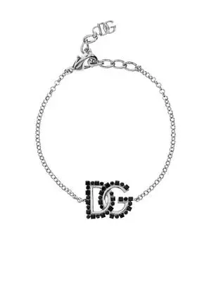 Dolce & Gabbana Dg Logo Crystal-embellished Bracelet - Silver