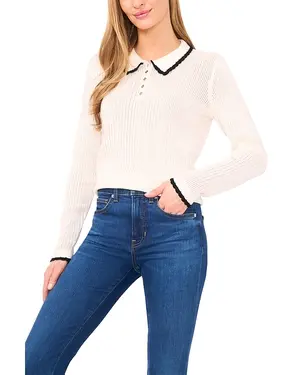 CECE DUPRAZ Pointelle Knit Polo Sweater