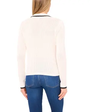 CECE DUPRAZ Pointelle Knit Polo Sweater