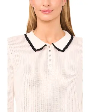 CECE DUPRAZ Pointelle Knit Polo Sweater
