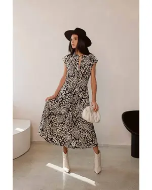 Elan Printed Cap Sleeve Dress