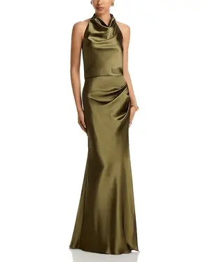 Aqua Draped Halter Gown - Olive