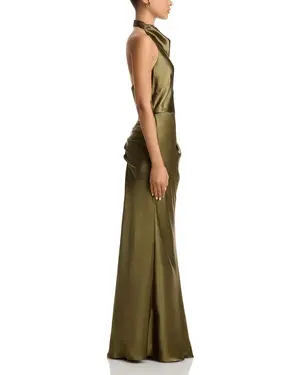 Aqua Draped Halter Gown - Olive