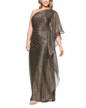 Betsy & Adam One Shoulder Metallic Gown