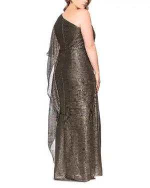 Betsy & Adam One Shoulder Metallic Gown