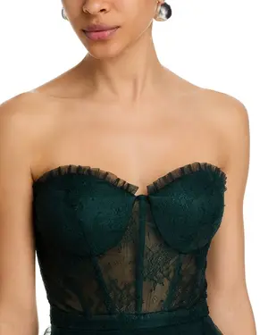 Aqua Mesh Lace Strapless Dress - Hunter